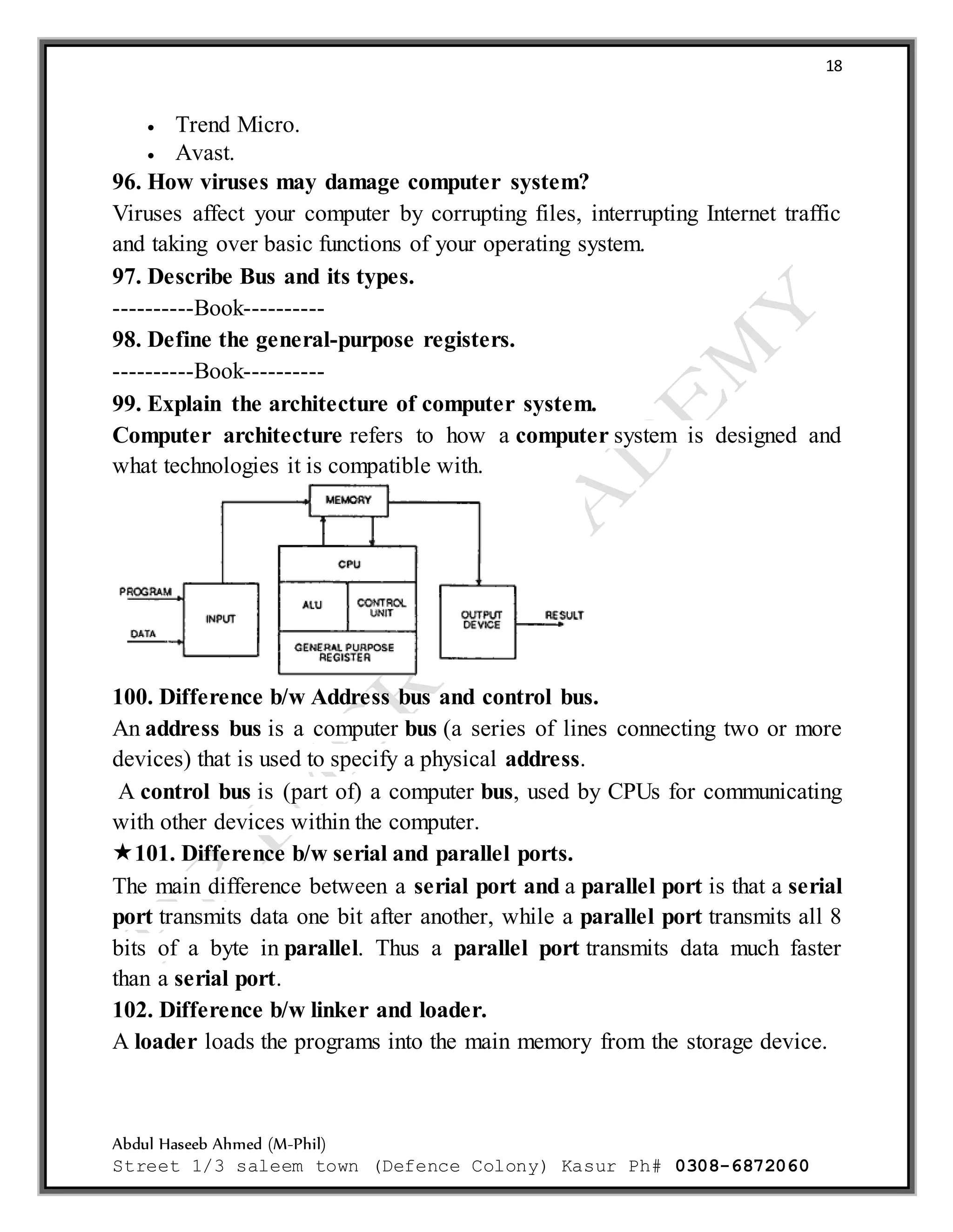 Computer science important short questions ICS Part 1 | DOCX