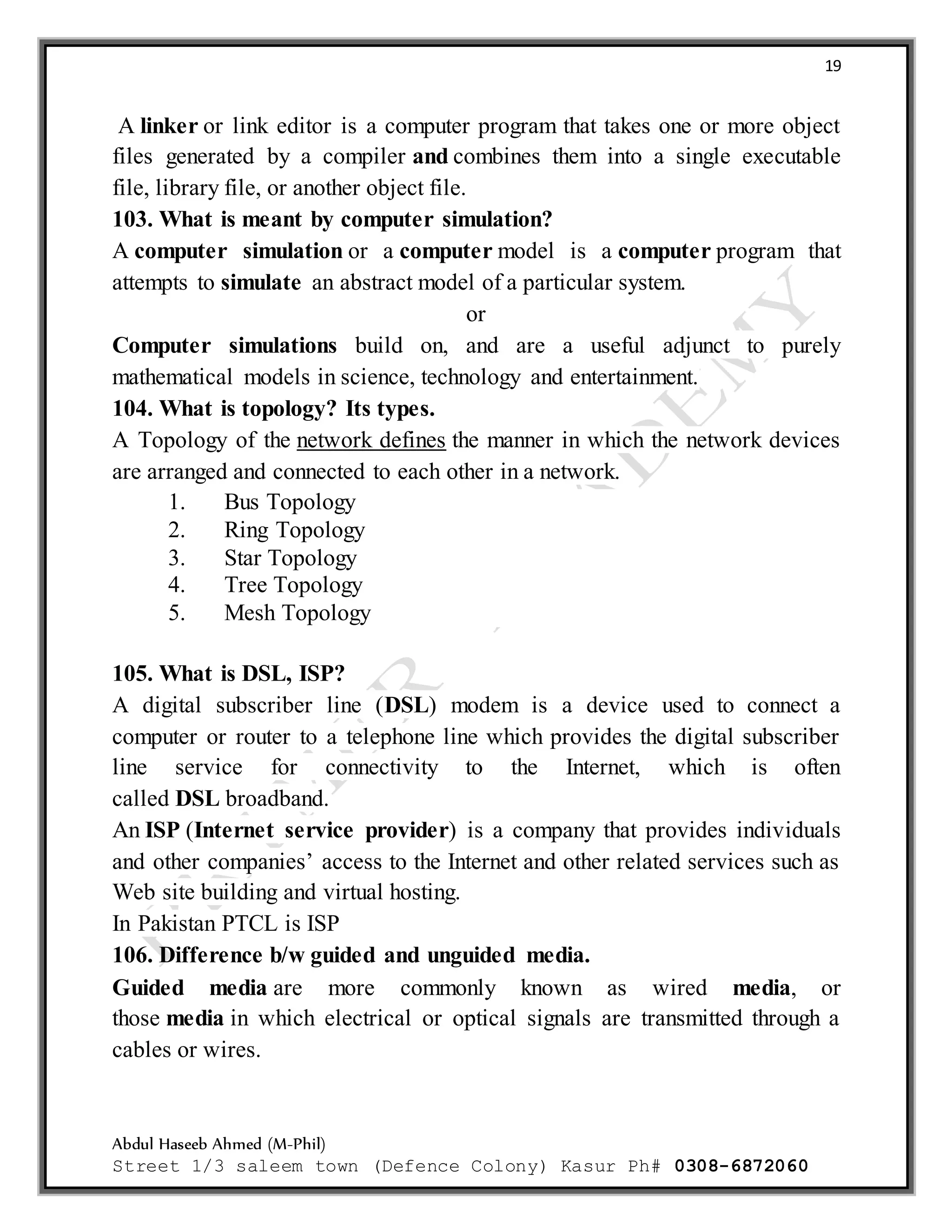 Computer science important short questions ICS Part 1 | DOCX