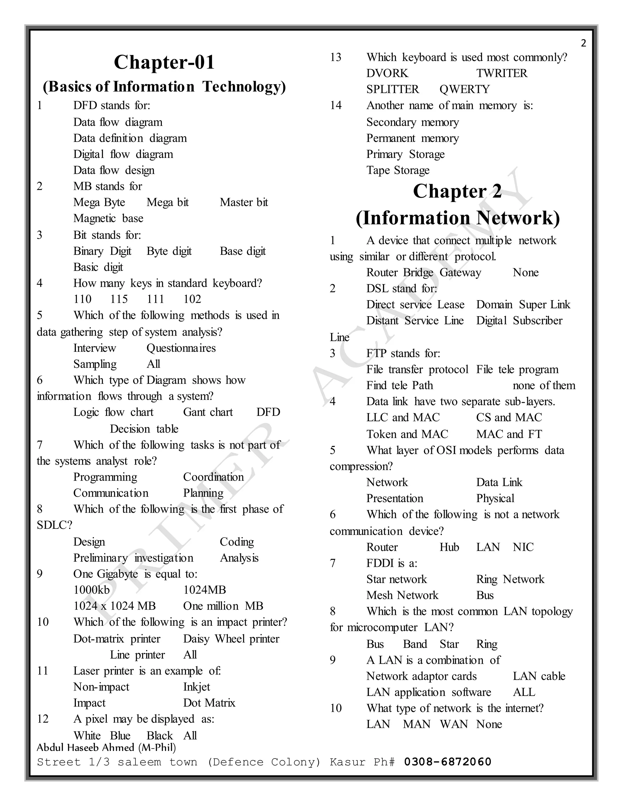 Computer science important short questions ICS Part 1 | DOCX