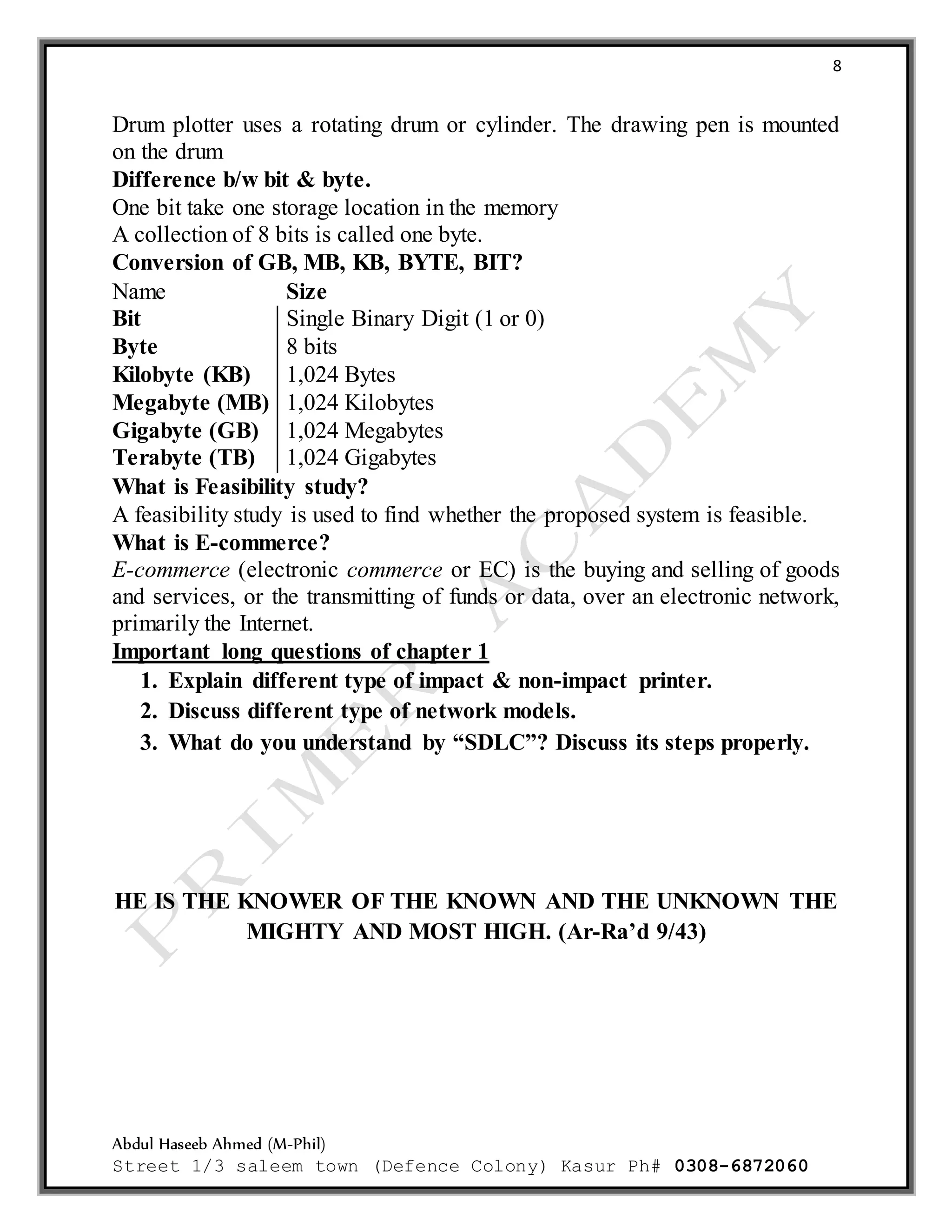 Computer science important short questions ICS Part 1 | DOCX
