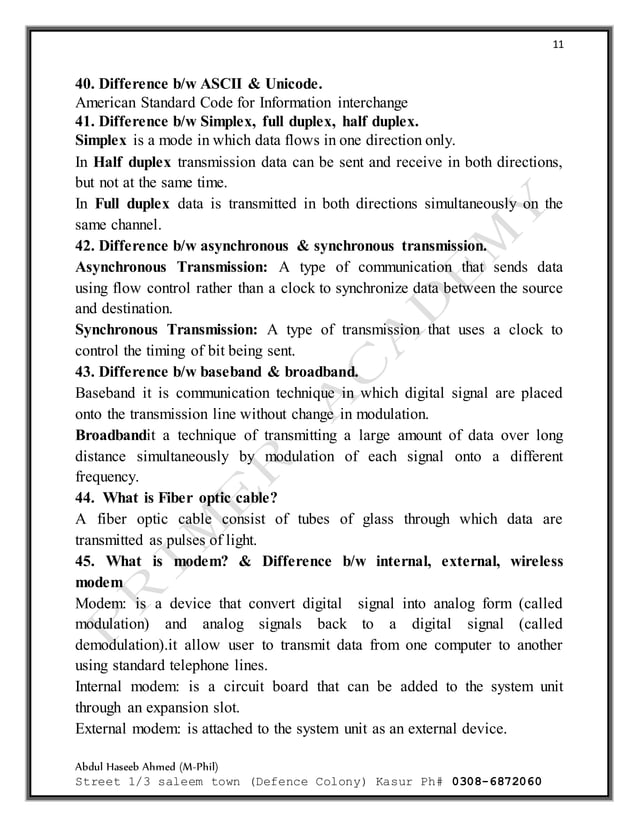 Computer science important short questions ICS Part 1 | DOCX