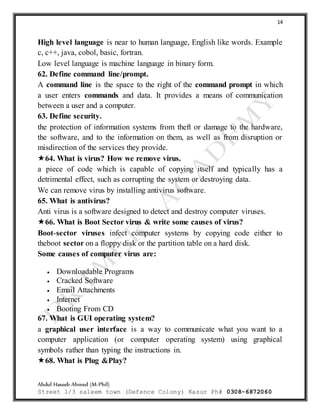 Computer science important short questions ICS Part 1 | DOCX
