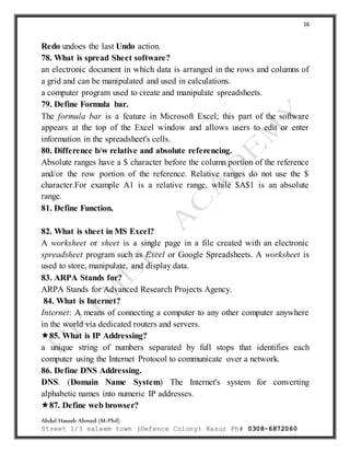 Computer science important short questions ICS Part 1 | DOCX