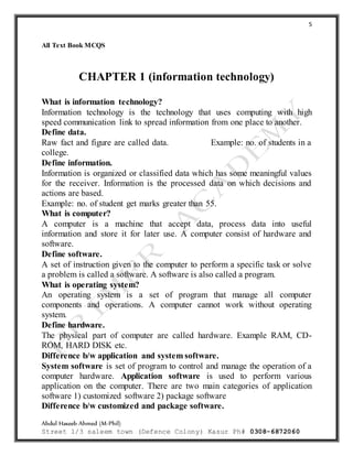 Computer science important short questions ICS Part 1 | DOCX