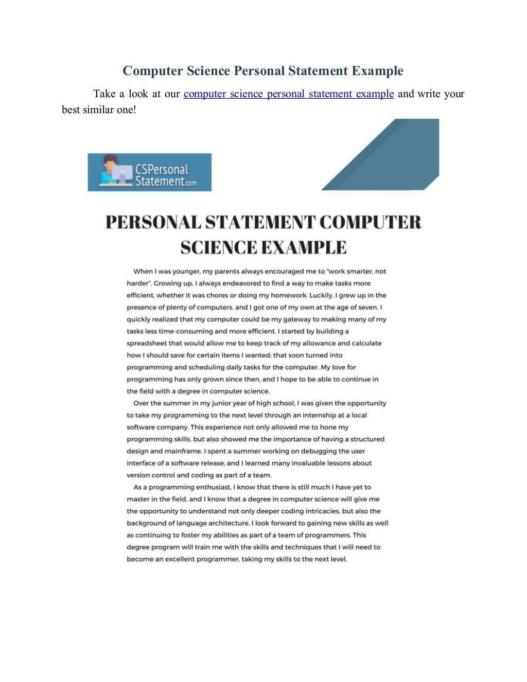 Best 3 Computer Science Personal Statement Examples Best 3 Computer Science Personal Statement Examples