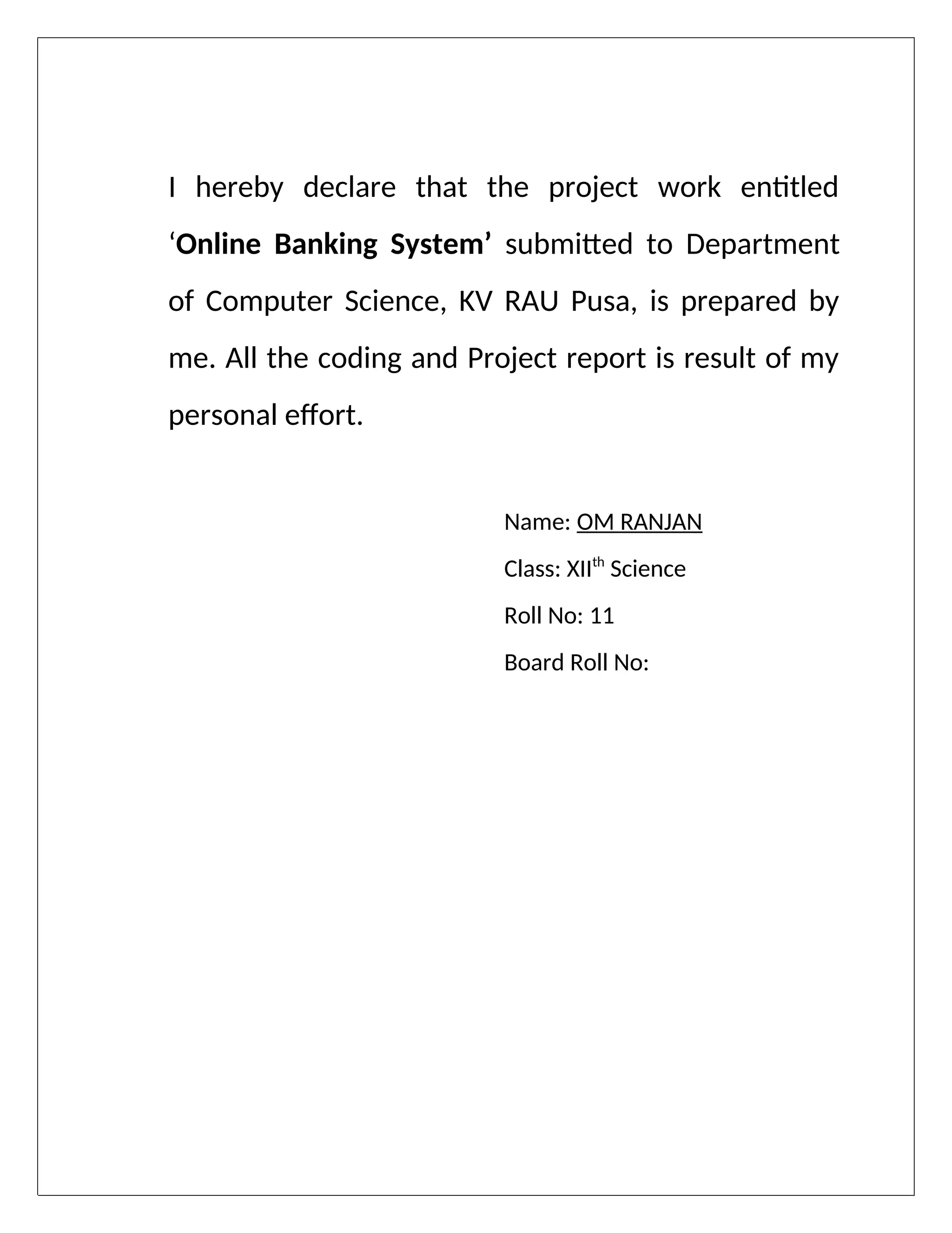 Computer science project on Online Banking System class 12 | PDF