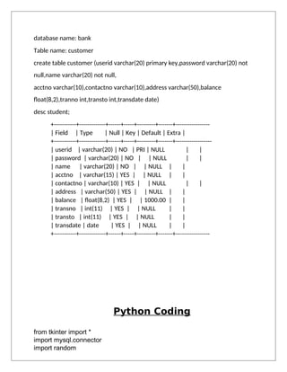 Computer science project on Online Banking System class 12 | PDF