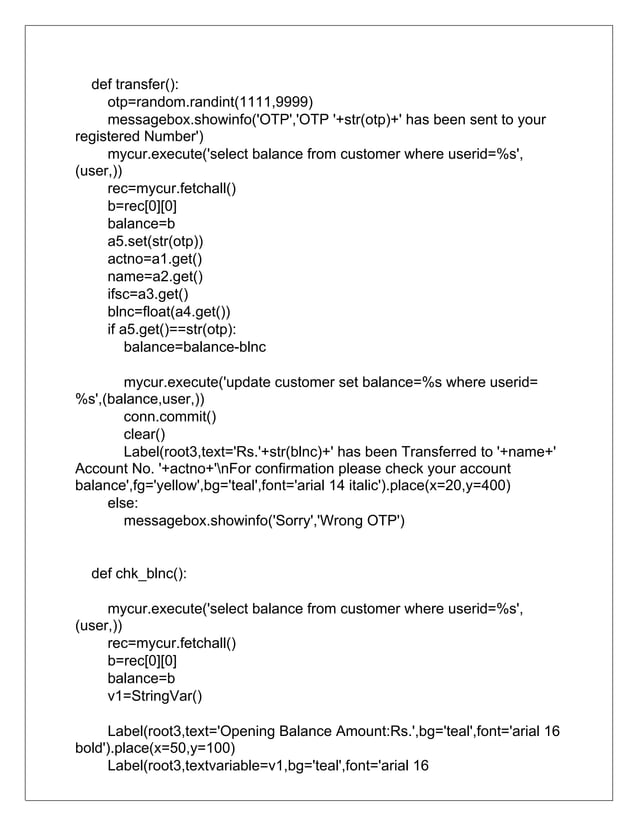 Computer science project on Online Banking System class 12 | PDF