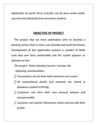 Computer science project on Online Banking System class 12 | PDF