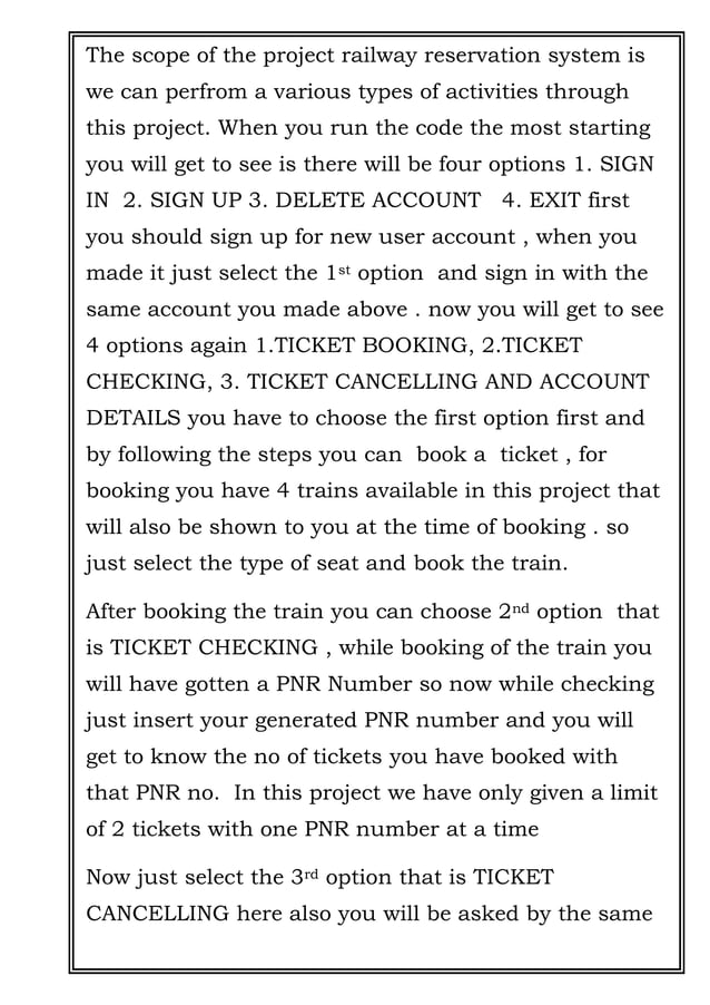 COMPUTER SCIENCE PROJECT OF RAILWAY RESERVATION SYSTEM PYTHON PROGRAMMING.pdf | Databases ...