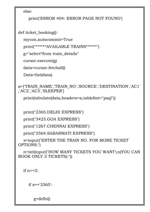 Computer Science Project Of Railway Reservation System Python Programmingpdf Databases