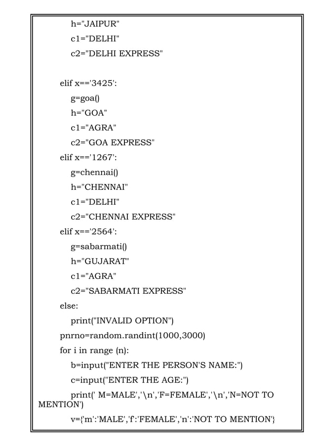 COMPUTER SCIENCE PROJECT OF RAILWAY RESERVATION SYSTEM PYTHON PROGRAMMING.pdf | Databases ...