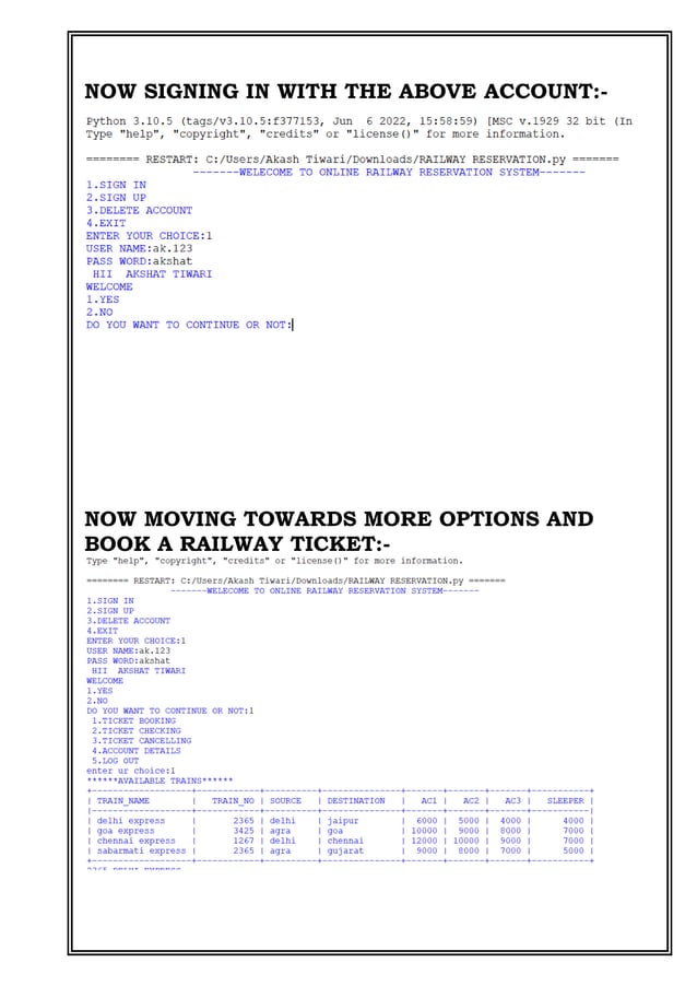 COMPUTER SCIENCE PROJECT OF RAILWAY RESERVATION SYSTEM PYTHON PROGRAMMING.pdf | Databases ...