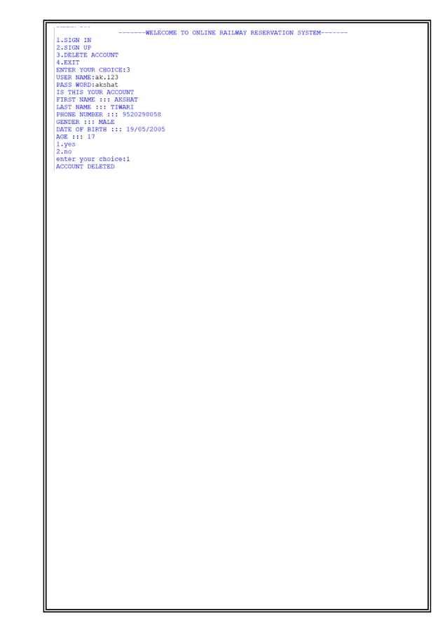 COMPUTER SCIENCE PROJECT OF RAILWAY RESERVATION SYSTEM PYTHON PROGRAMMING.pdf | Databases ...