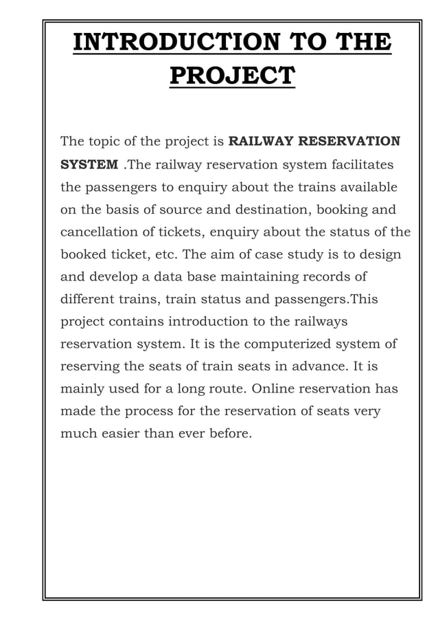 COMPUTER SCIENCE PROJECT OF RAILWAY RESERVATION SYSTEM PYTHON PROGRAMMING.pdf | Databases ...