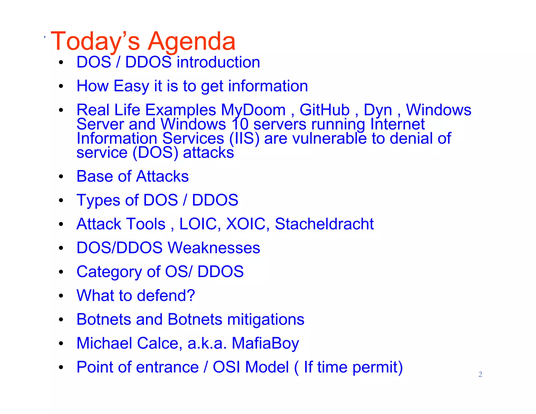 Computer Security Cyber Security DOS_DDOS Attacks By: Professor Lili ...