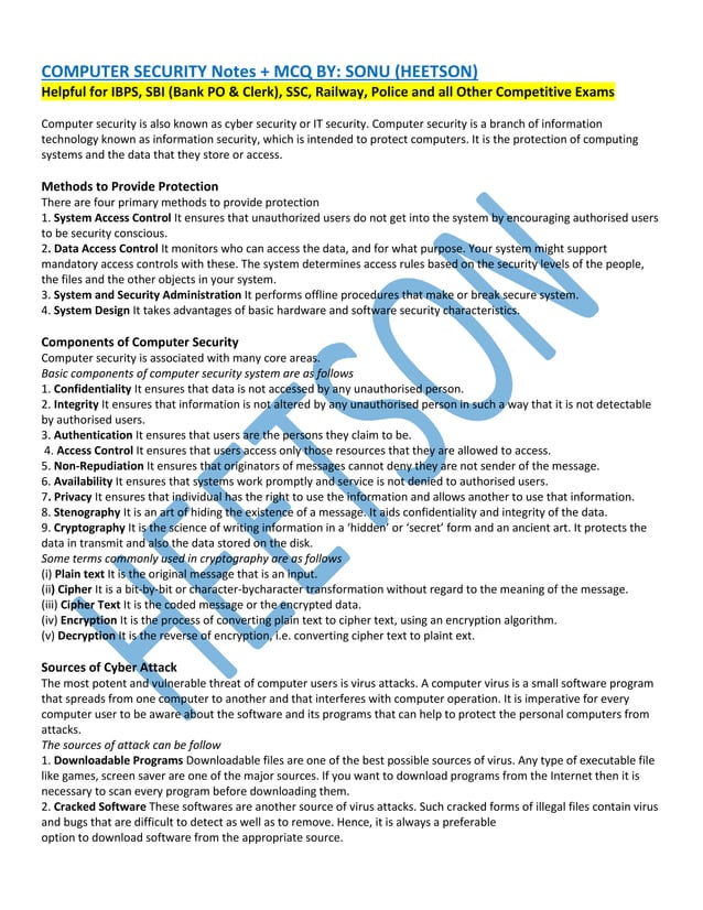 Computer/Cyber/IT Security MCQ Questions | PDF | Operating Systems | Computer Software and ...