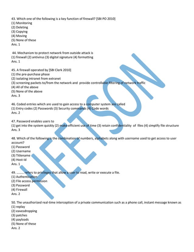 Computer/Cyber/IT Security MCQ Questions | PDF | Operating Systems | Computer Software and ...