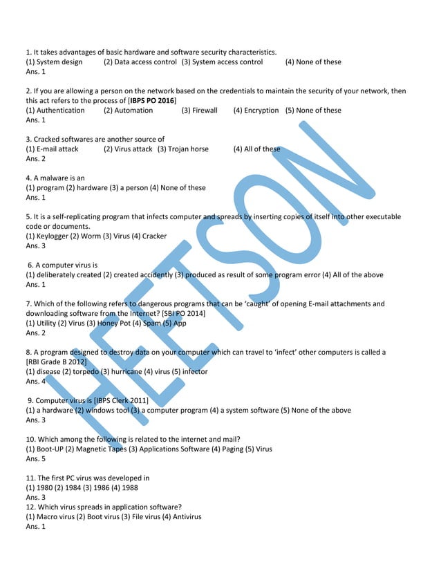 Computer/Cyber/IT Security MCQ Questions | PDF | Operating Systems ...