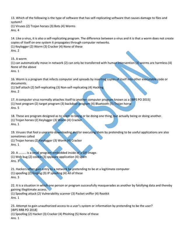 Computer/Cyber/IT Security MCQ Questions | PDF | Operating Systems ...