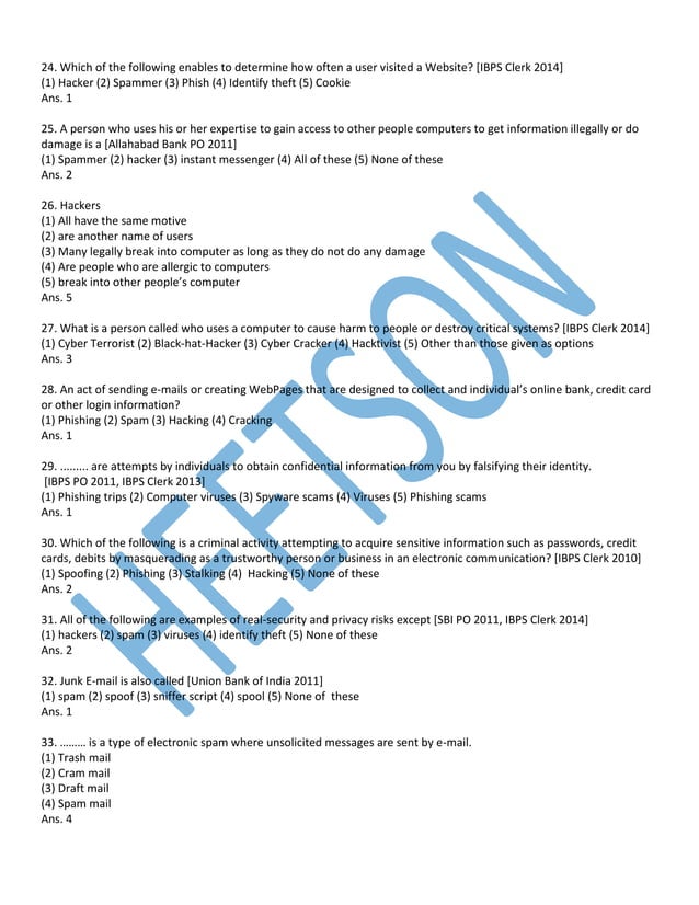 Computer/Cyber/IT Security MCQ Questions | PDF | Operating Systems | Computer Software and ...