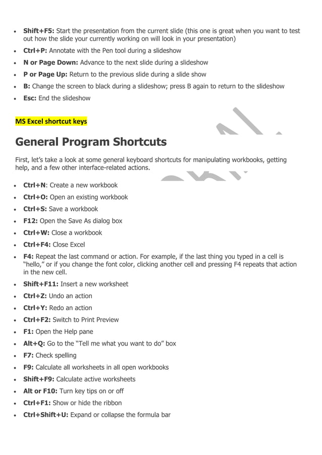 Computer Shortcut key A to Z (MS Word, Excel, PPT) | PDF | Desktop Publishing | Computer ...