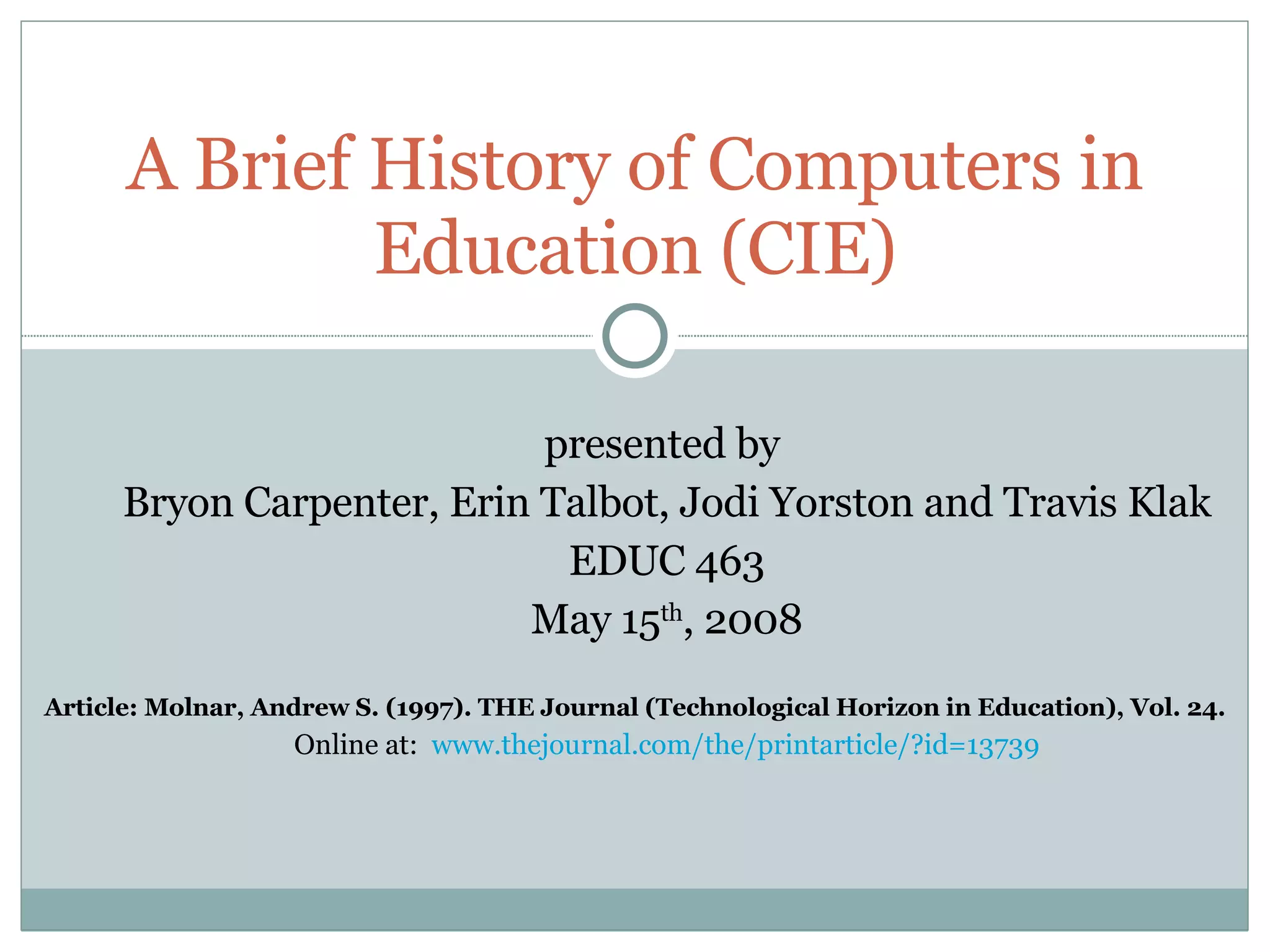 Computers In Education History | PPT