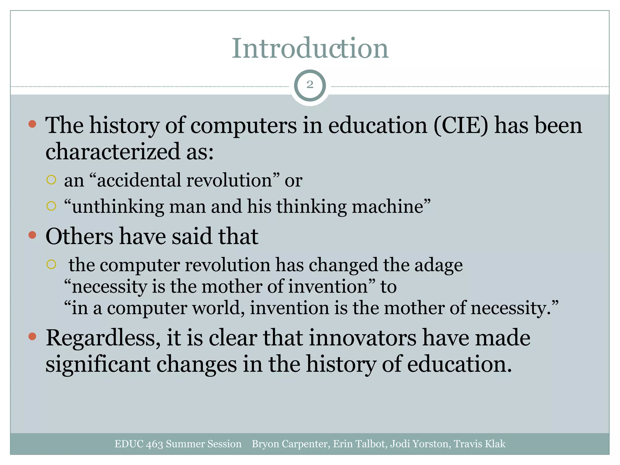 Computers In Education History | PPT