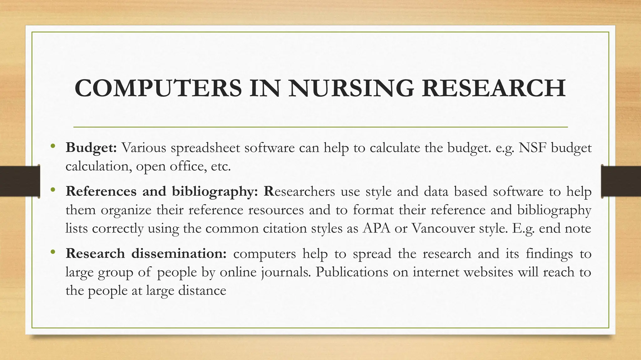 COMPUTERS IN TEACHING LEARNING, NURSING RESEARCH AND PRACTICE.pptx