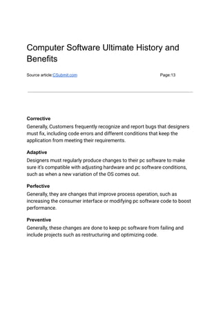 Computer Software Ultimate History and Benefits | PDF