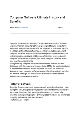 Computer Software Ultimate History and Benefits | PDF
