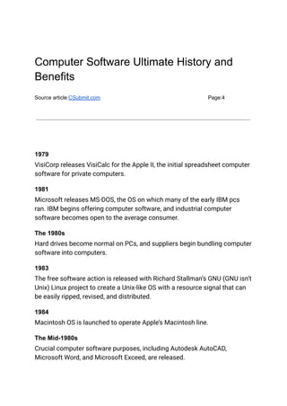 Computer Software Ultimate History and Benefits | PDF