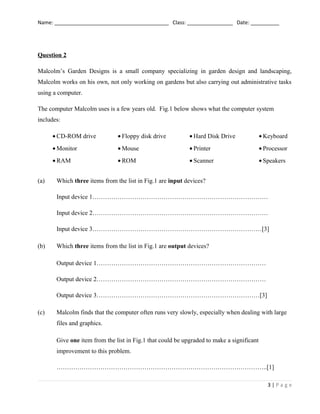 Computer studies year 7 exercise (medium) | DOC