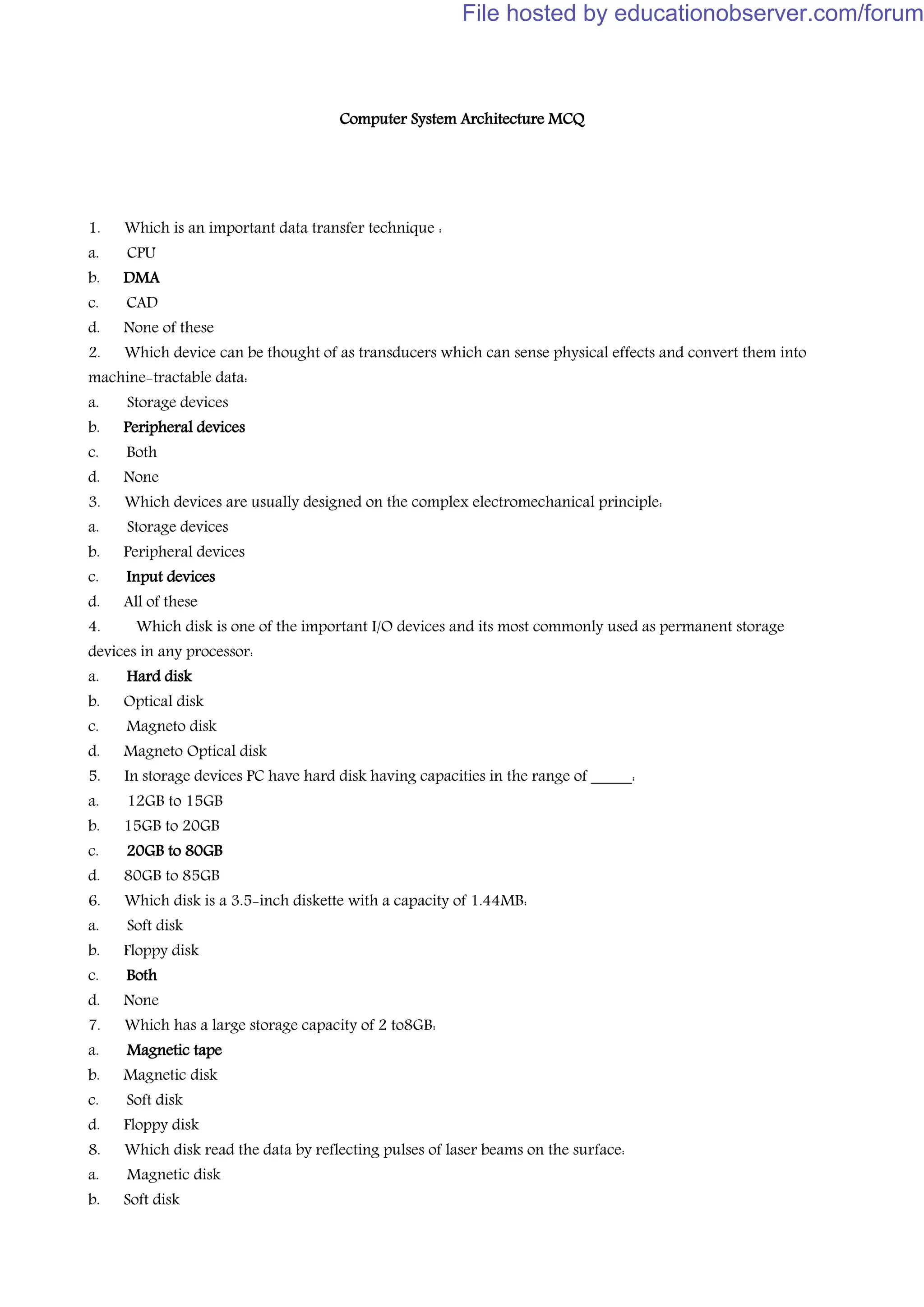 Computer system architecture mcq bank | PDF