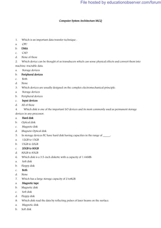 Computer system architecture mcq bank | PDF