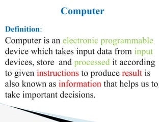Computer system concepts, characteristics, capabilities and limitations ...