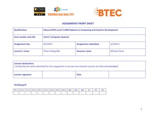 Computer systems assignment frontsheet | PPT