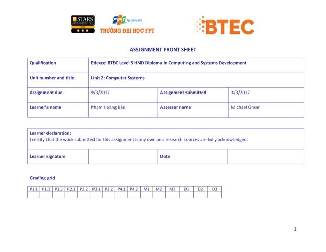 Computer systems assignment frontsheet | PPT