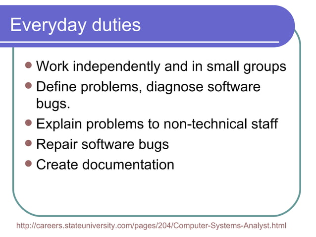 Computer Systems Analyst | PPT | Business | Business and Finance