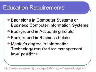 Computer Systems Analyst | PPT | Business | Business and Finance