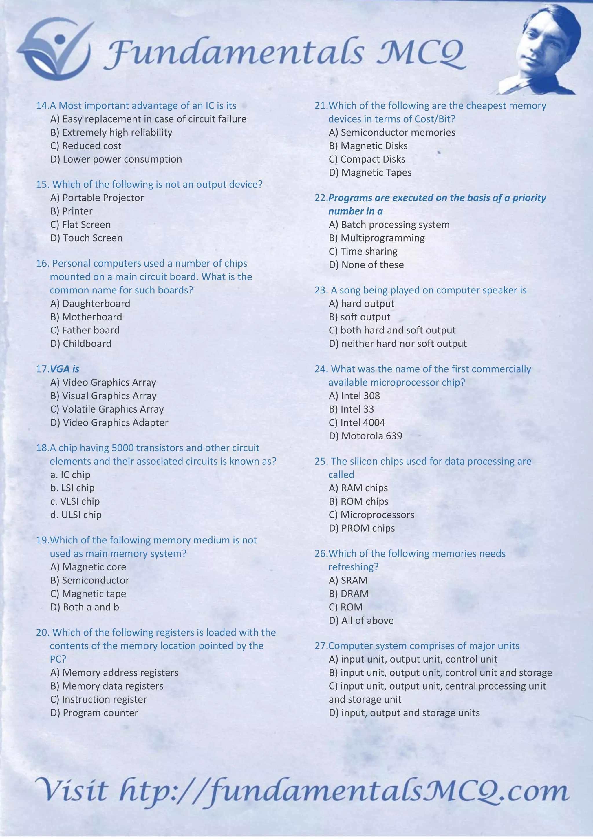 Computer systems mcq | PDF | Operating Systems | Computer Software and Applications