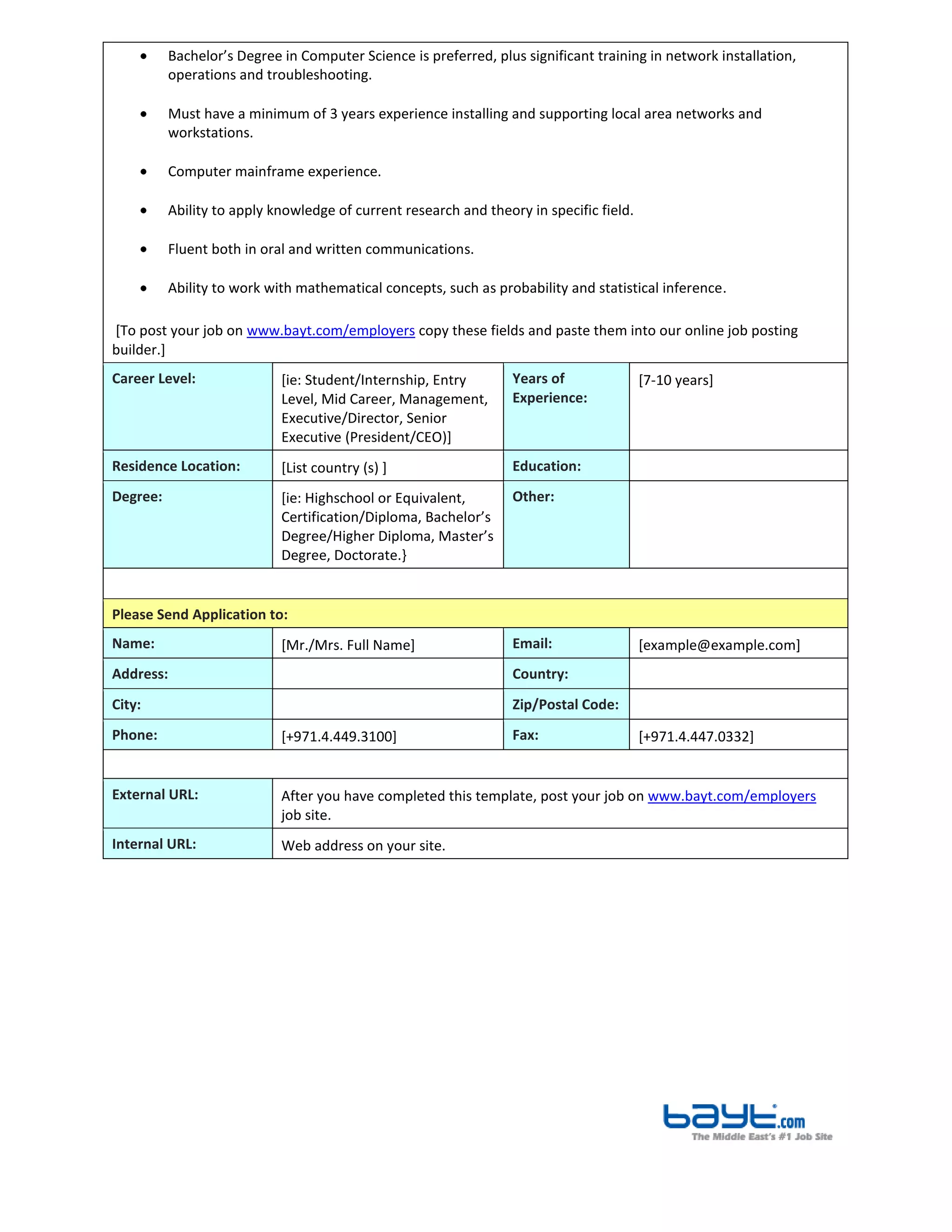 Computer Technician Job Description Template by Bayt.com
