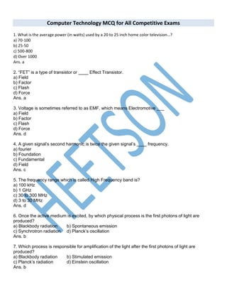 Computer Technology Question Answer Fundamental MCQ | PDF