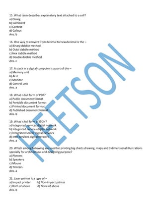 Computer Technology Question Answer Fundamental MCQ | PDF