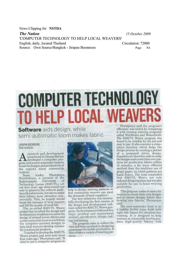 COMPUTER TECHNOLOGY TO HELP LOCAL WEAVERS | PDF