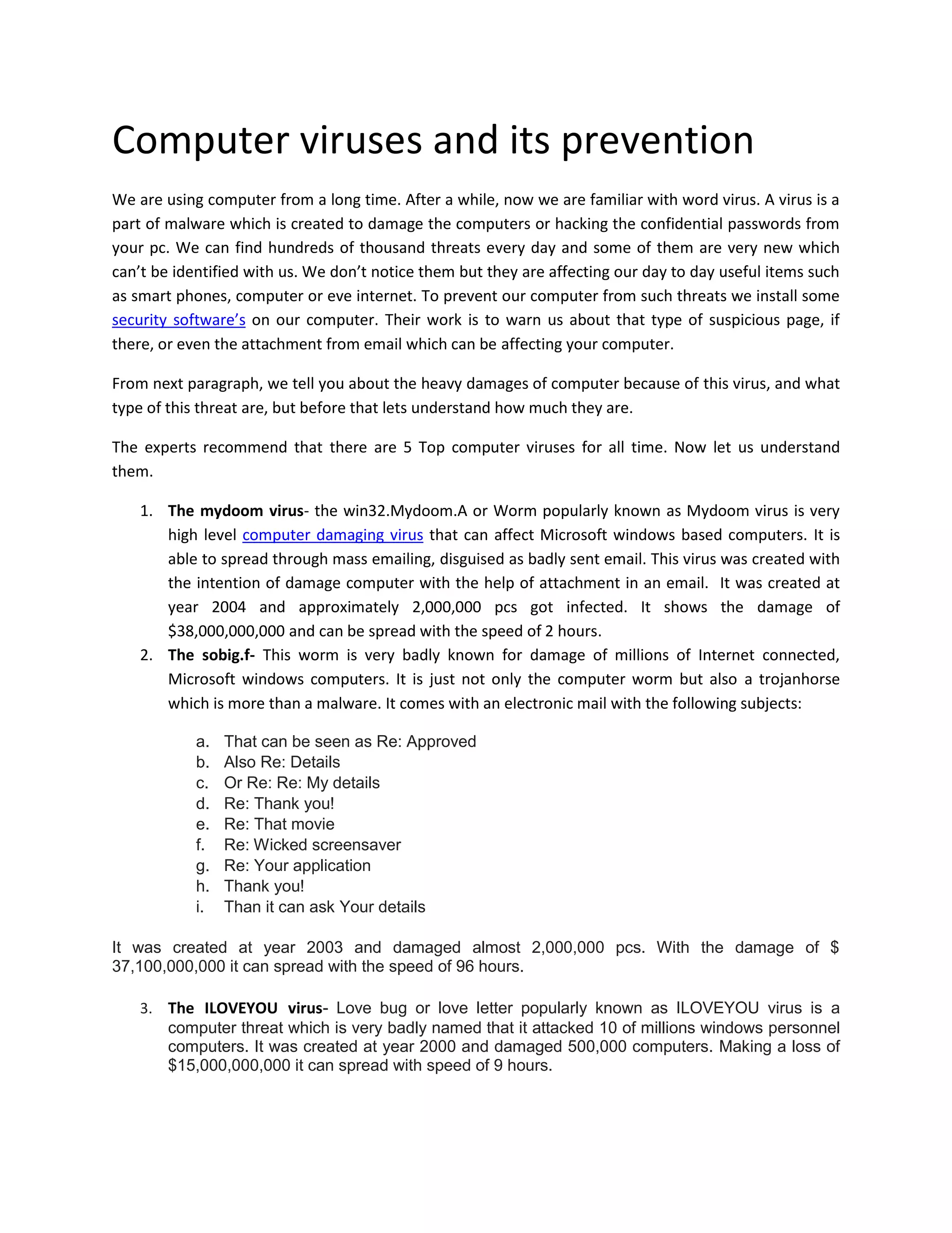 Computer viruses and its prevention | PDF