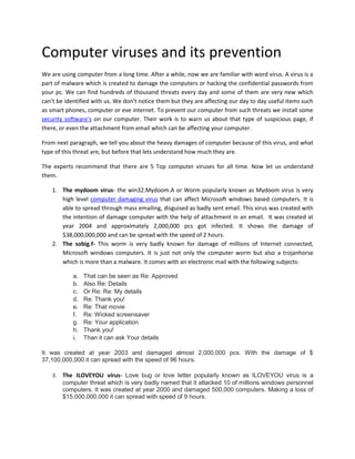 Computer viruses and its prevention | PDF | Operating Systems | Computer Software and Applications