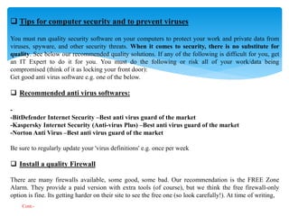 Computer viruses and prevention techniques | PPTX
