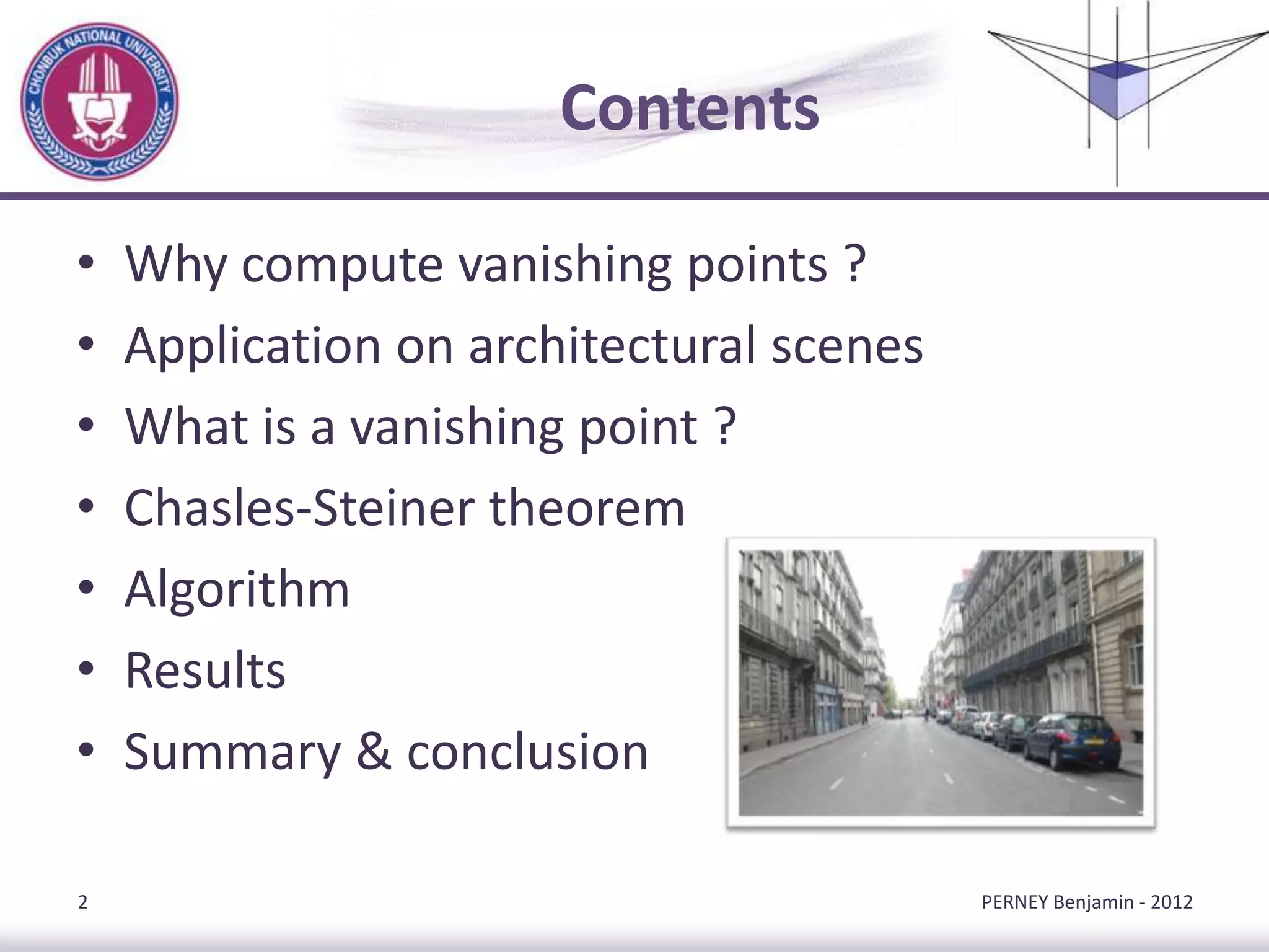 How to detect vanishing points on architectural scenes ? | PPT