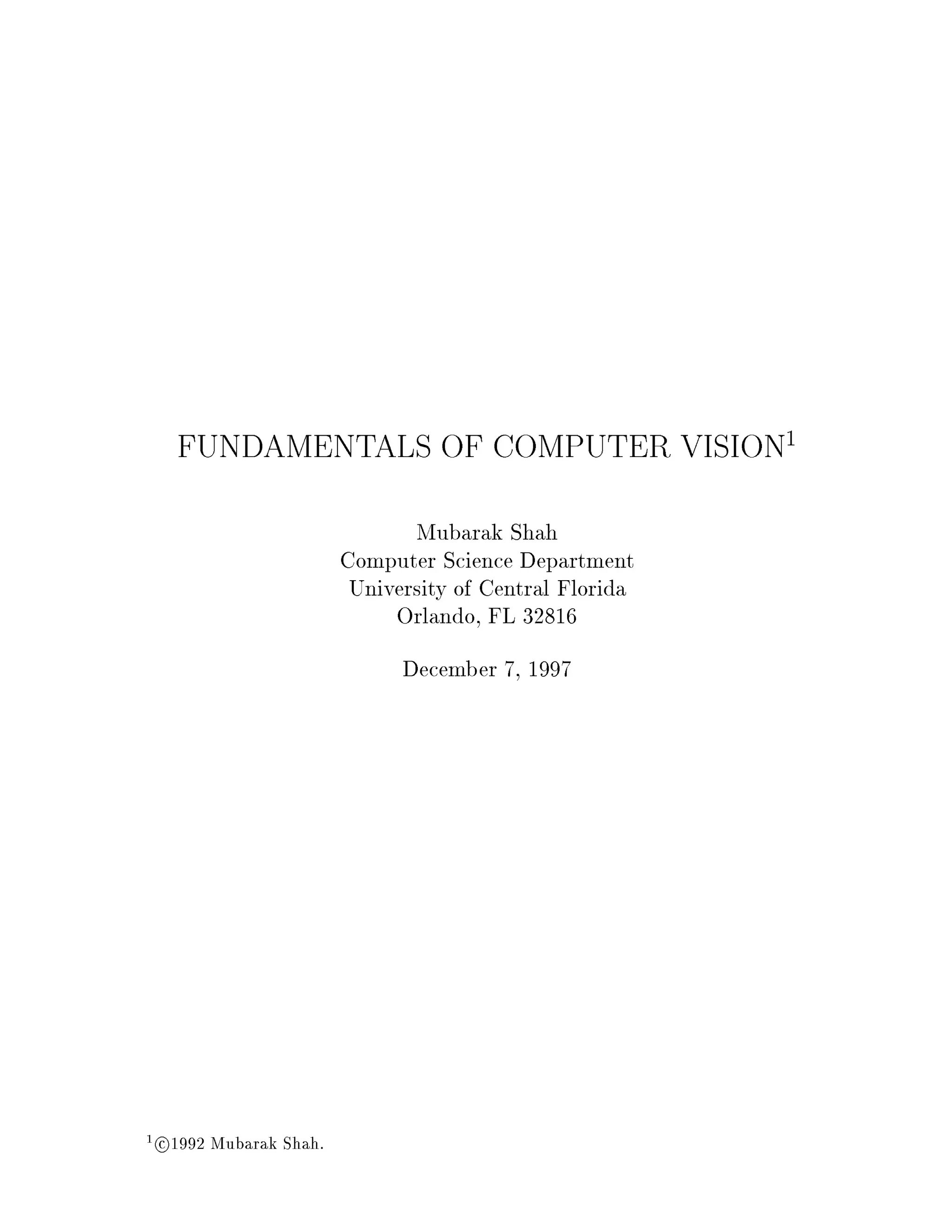 Computer vision fundamentals of computer vision - mubarak shah | PDF